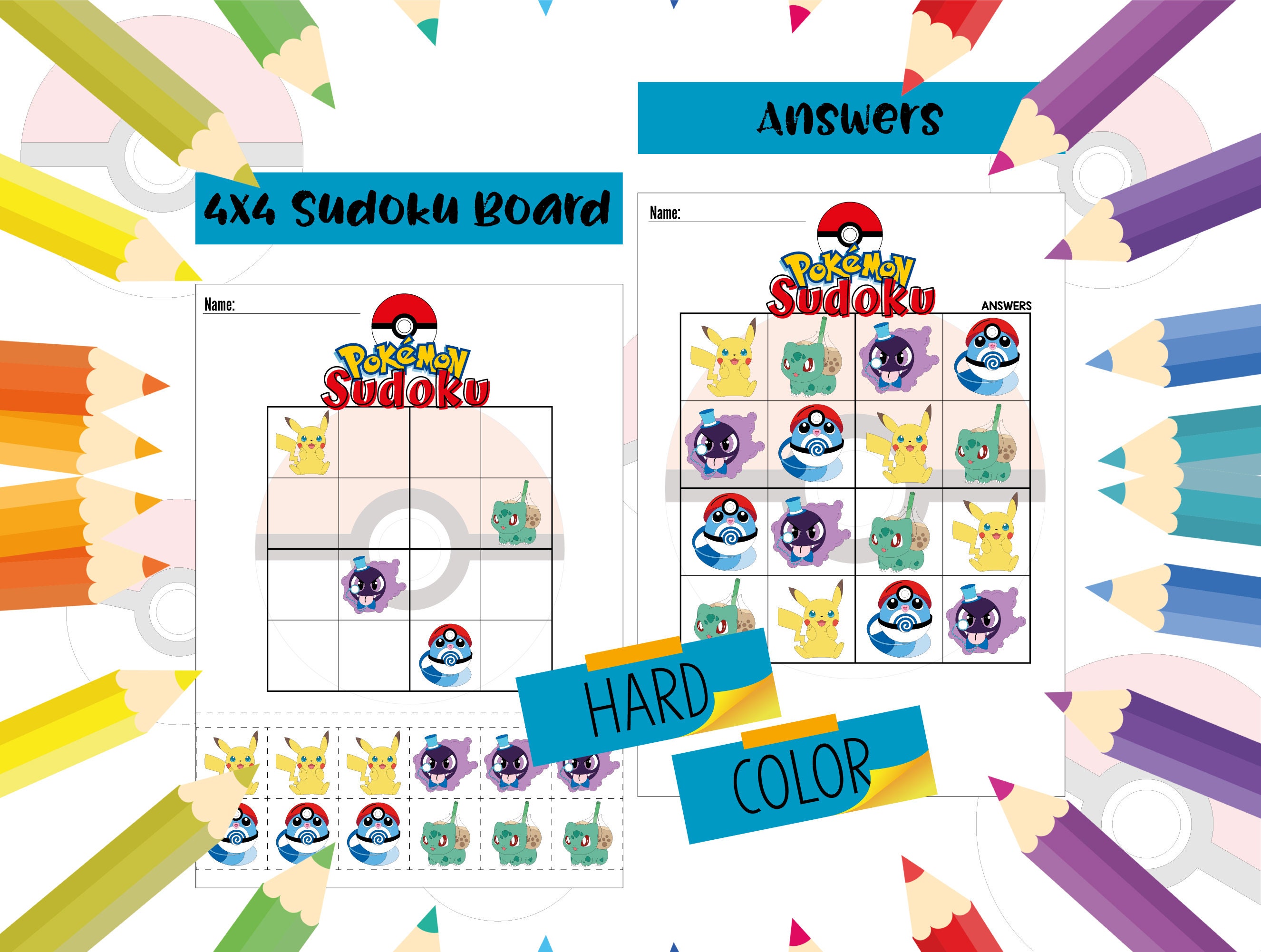 PRINTABLE Pokemon 4x4 Sudoku, Sudoku for Kids, Educational Printable ...
