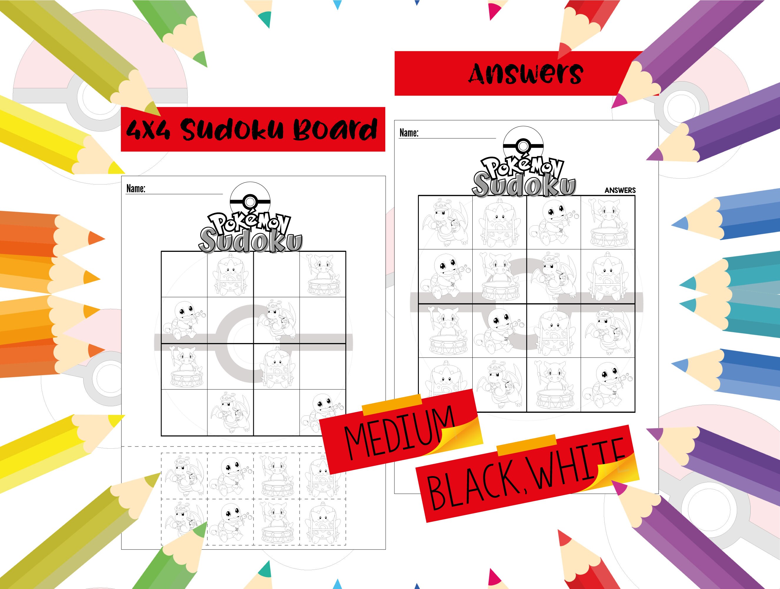 PRINTABLE Pokemon 4x4 Sudoku, Sudoku for Kids, Educational Printable ...
