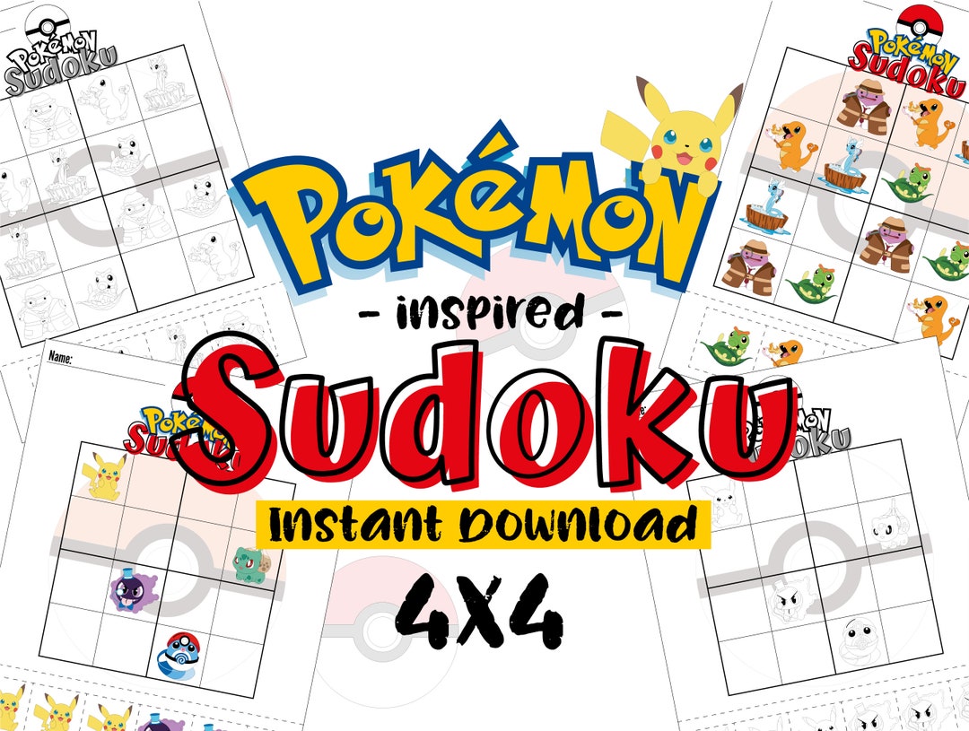 PRINTABLE Pokemon 4x4 Sudoku, Sudoku for Kids, Educational Printable ...