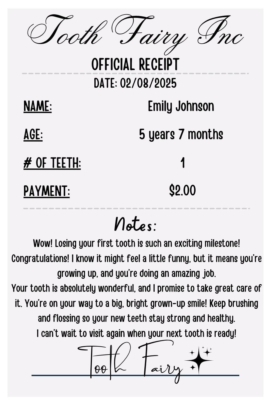 Editable Tooth Fairy Receipt Template | Instant Download | Printable ...