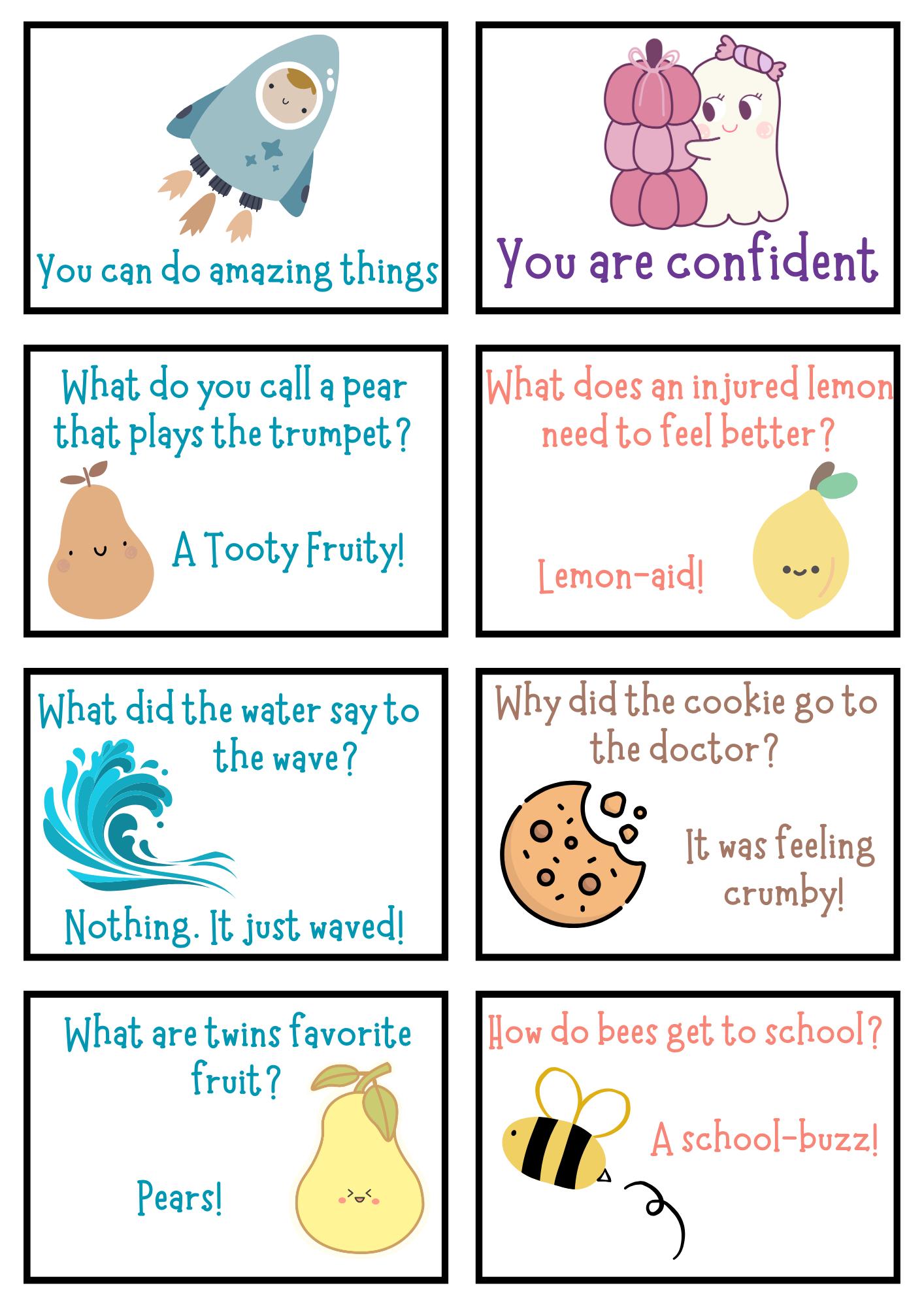 Lunch Box Notes for School - Affirmations for Kids - Jokes for Kids ...