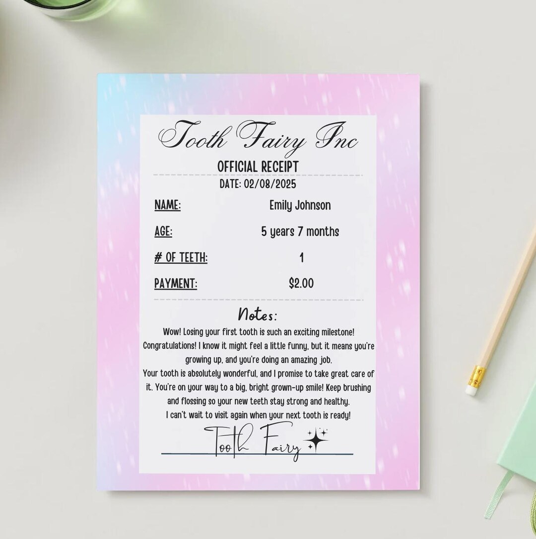 Editable Tooth Fairy Receipt Template | Instant Download | Printable ...