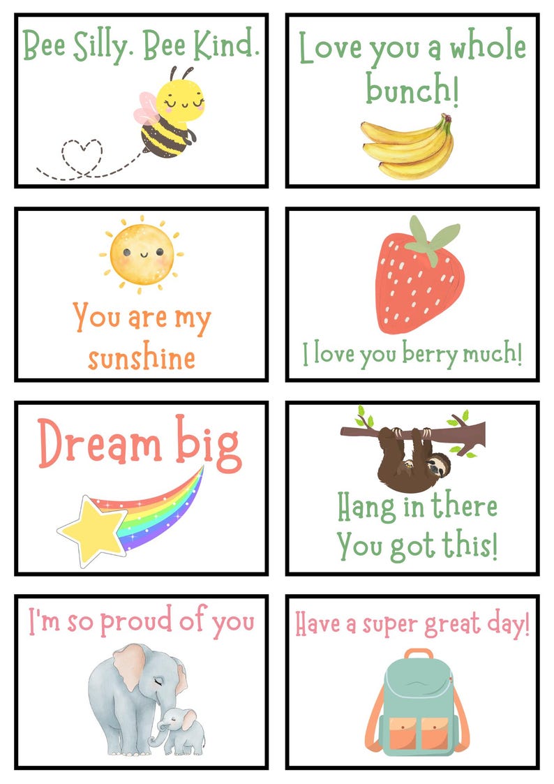 Lunch Box Notes for School - Affirmations for Kids - Jokes for Kids ...