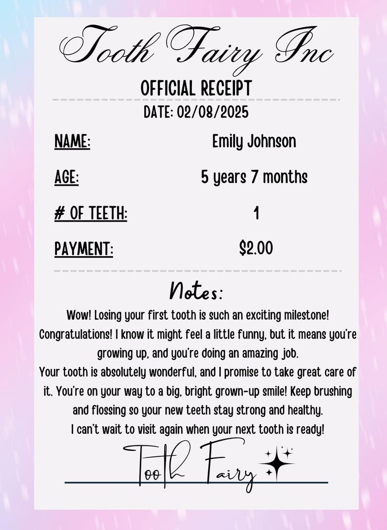 Editable Tooth Fairy Receipt Template | Instant Download | Printable ...