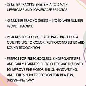 Letter Tracing Sheets A-Z and Numbers 1-10 With Pictures to Color ...
