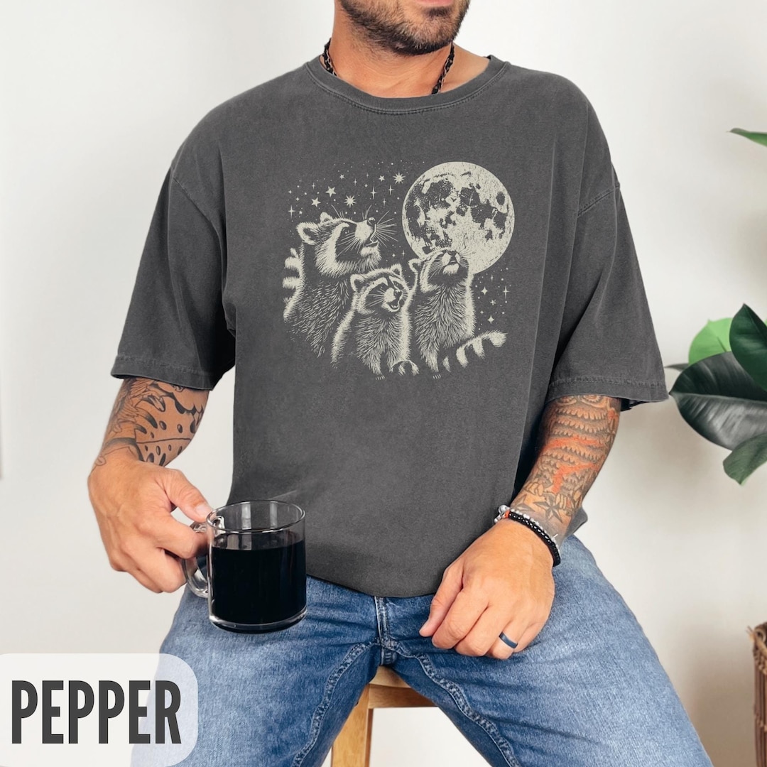 Three Raccoons Moon Shirt, Funny Wildlife Graphic Tee, Retro Animal ...