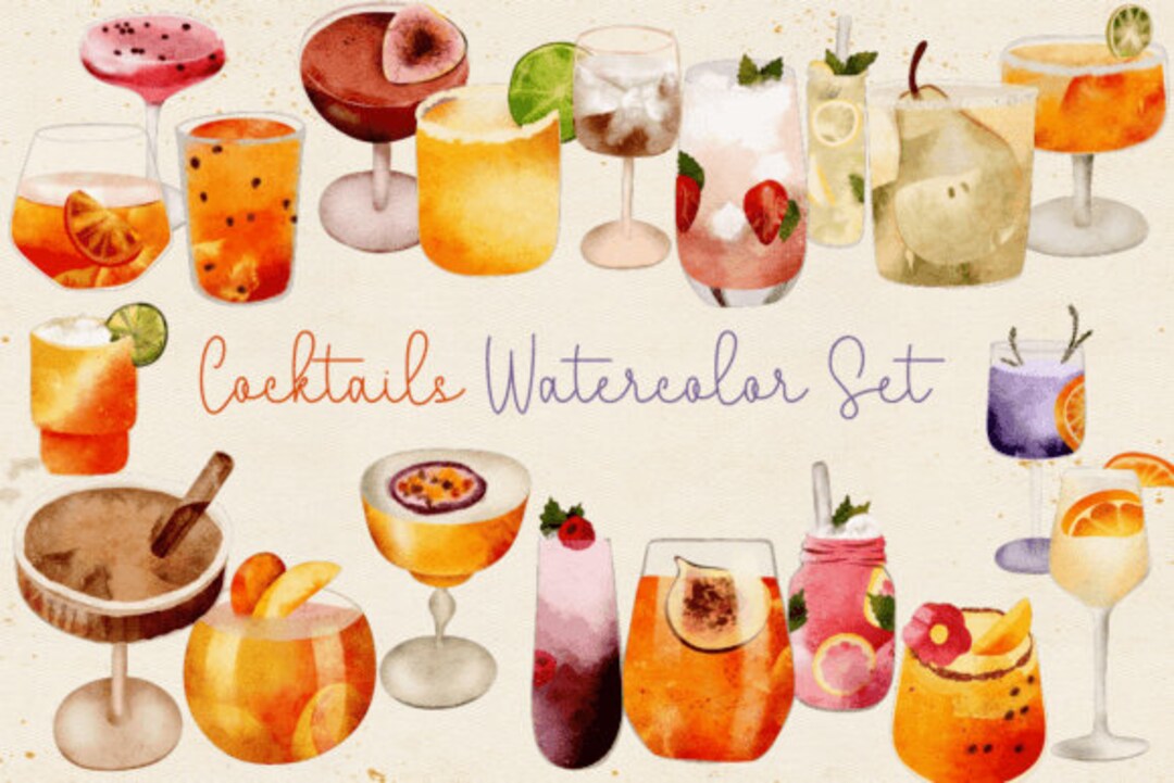Cocktails Watercolor Set Craft Design - Etsy