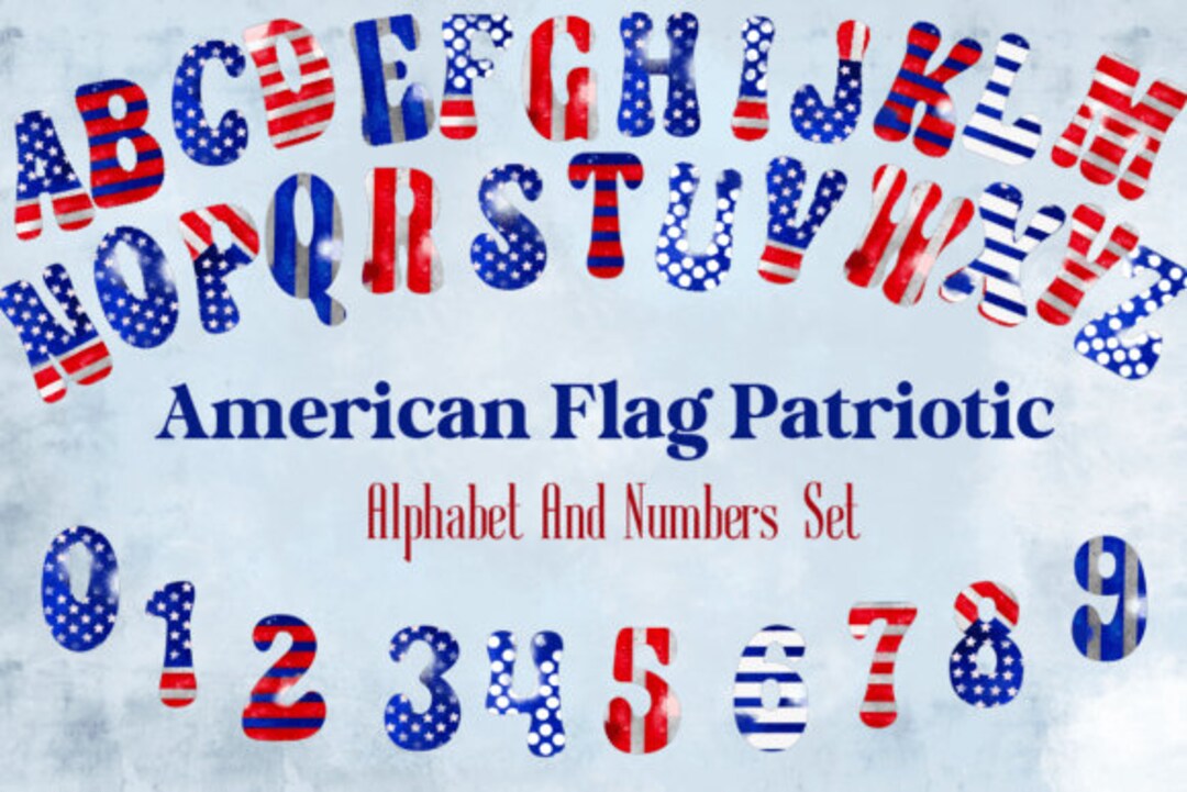 American Flag Patriotic Alphabet and Numbers Set - Etsy