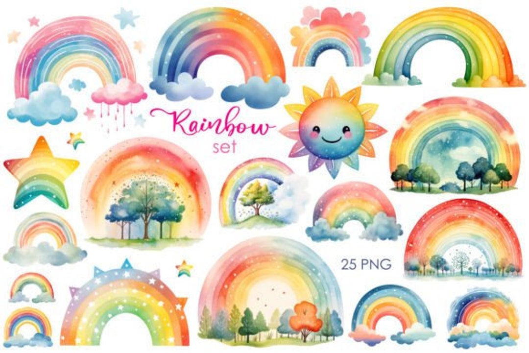 Watercolor Rainbow Set PNG Clipart Rainbow Celestial Watercolor ...