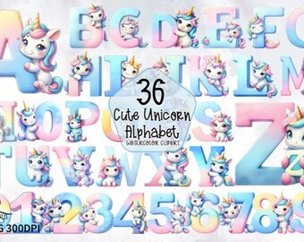 Unicorn Alphabets and Numbers Clipart 36 PNG Unicorn Alphabet Clipart ...