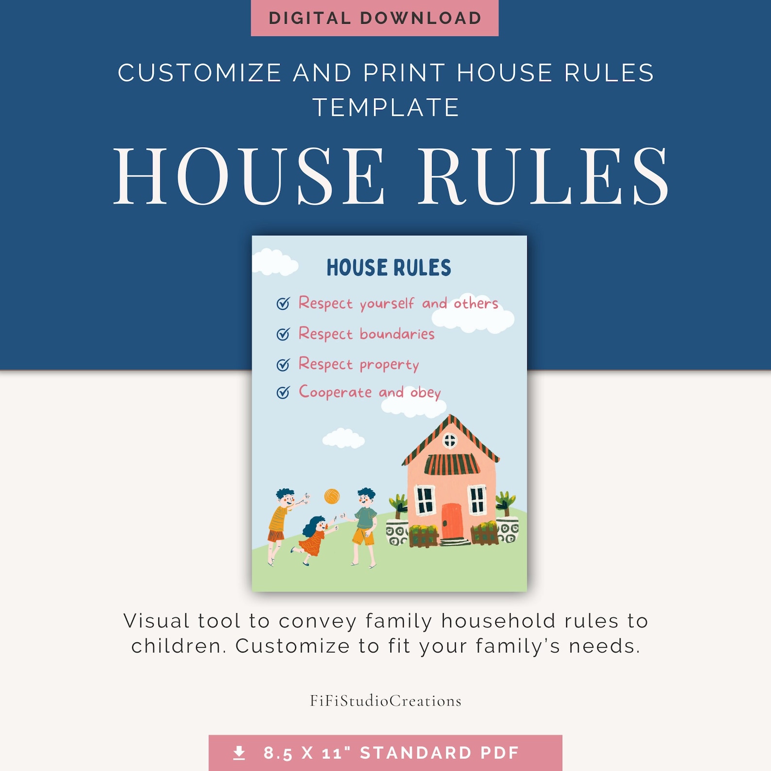 Customizable House Rules Template | Kid Friendly Visuals, Establish ...