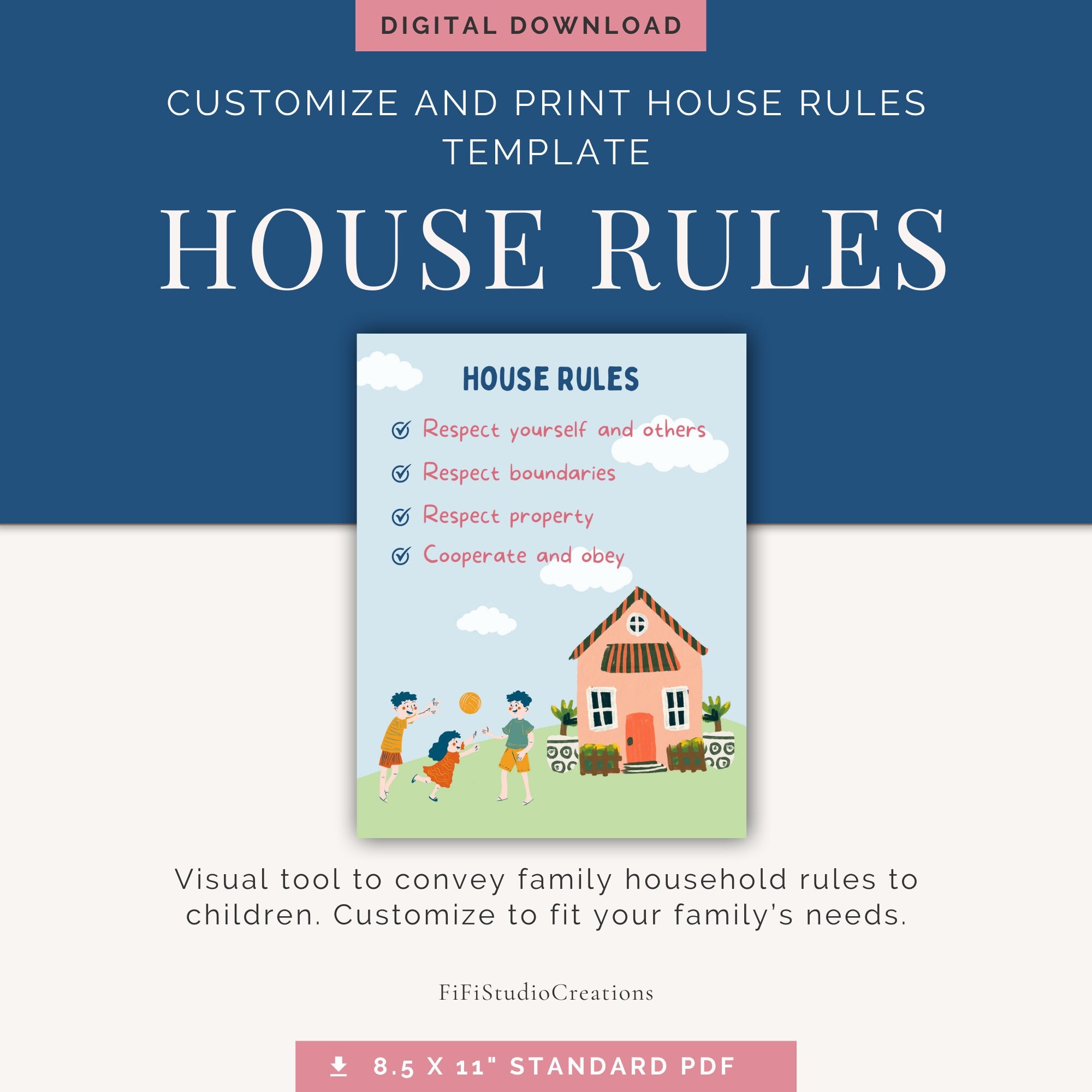 Customizable House Rules Template | Kid Friendly Visuals, Establish ...