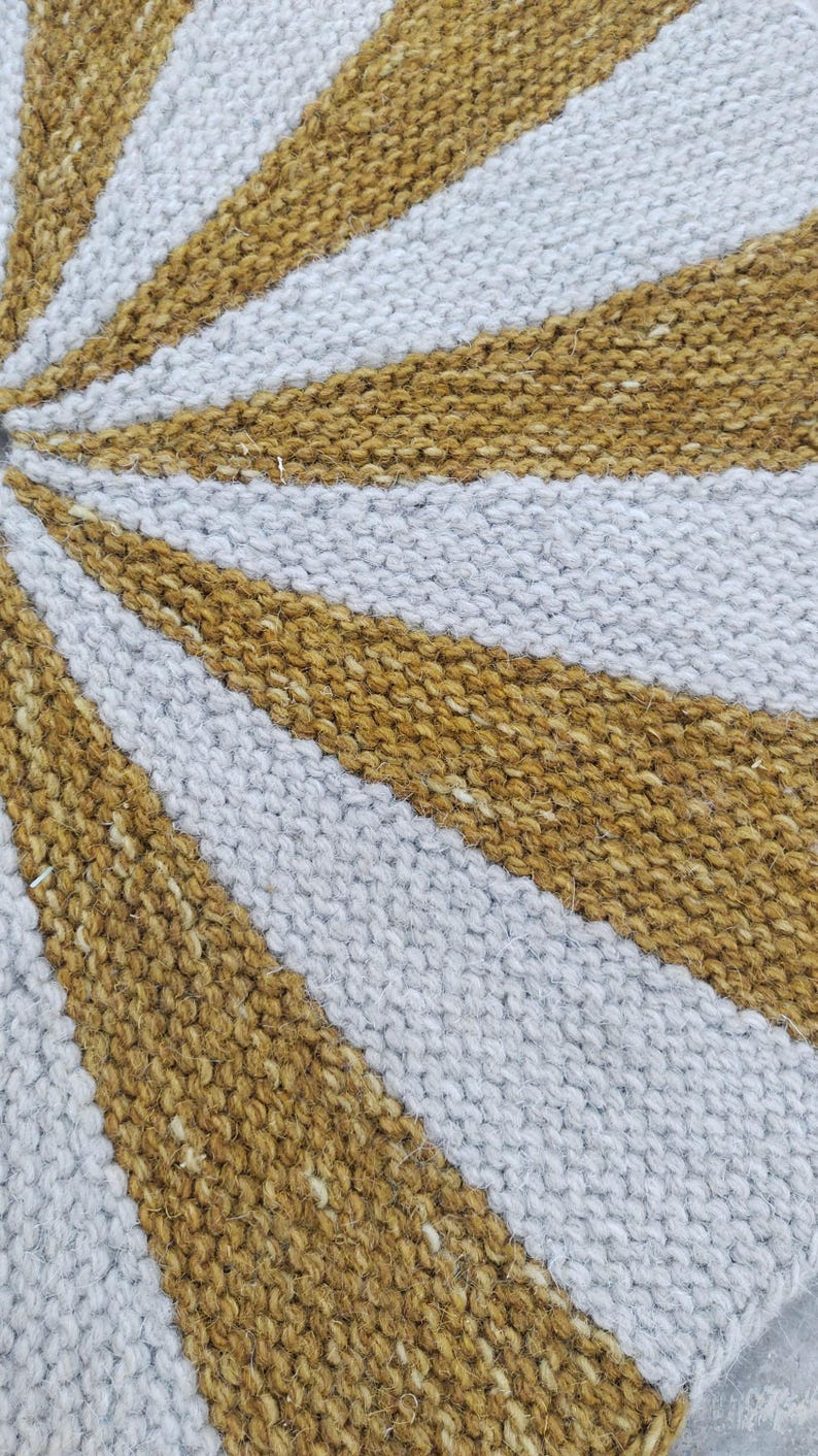 Handwoven Wool Rug: White & Gold Crochet Radial Design for Modern Home ...