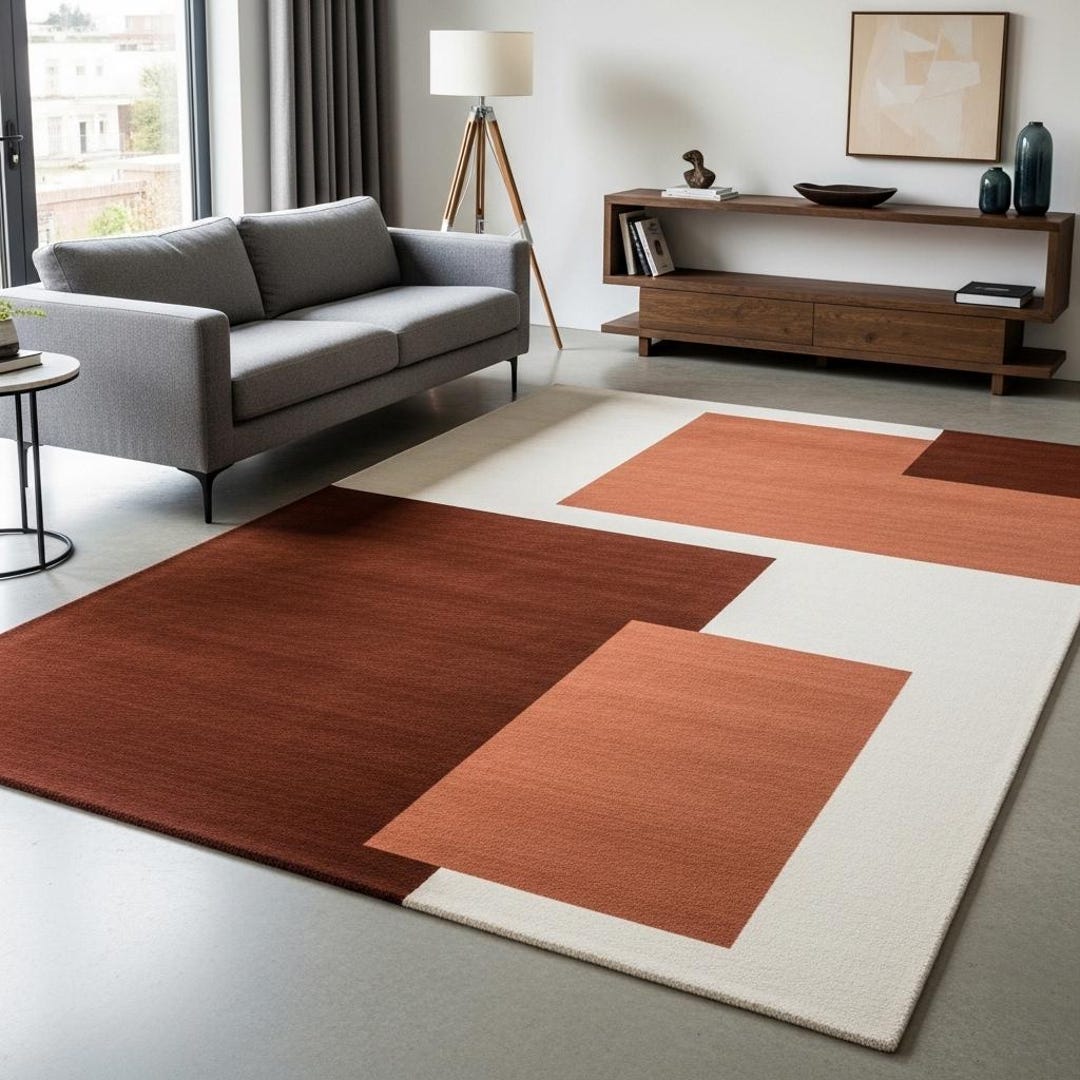 Hand-tufted Rug: Terracotta and Ivory Tactile Design Rug for Modern ...