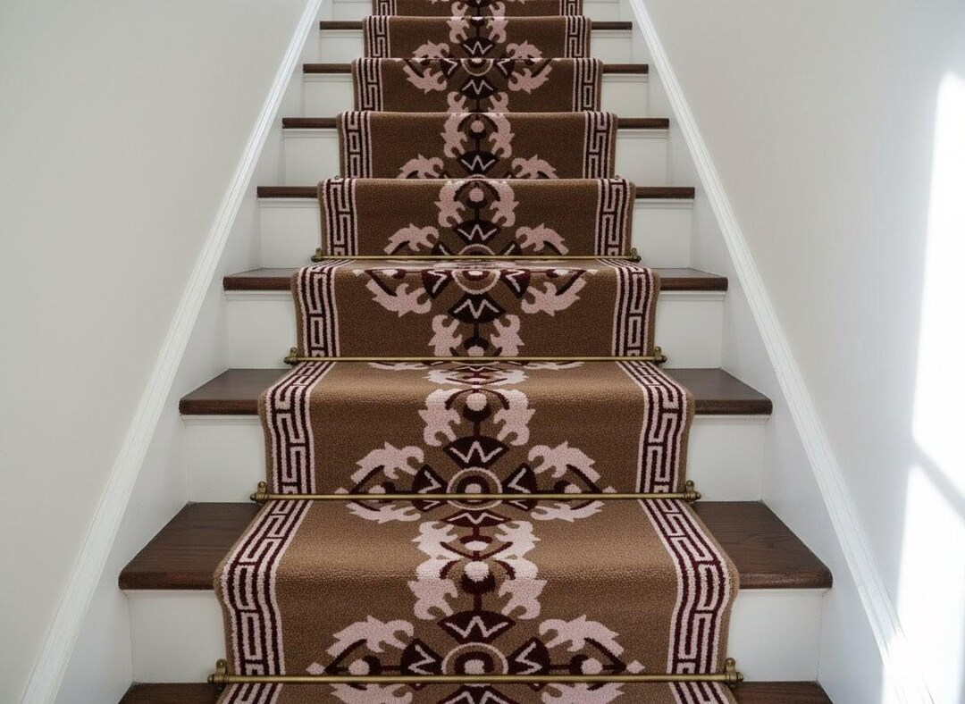 Hand-tufted Wool Runner Rug, Chocolate Brown Dusty Rose Medallion Greek ...