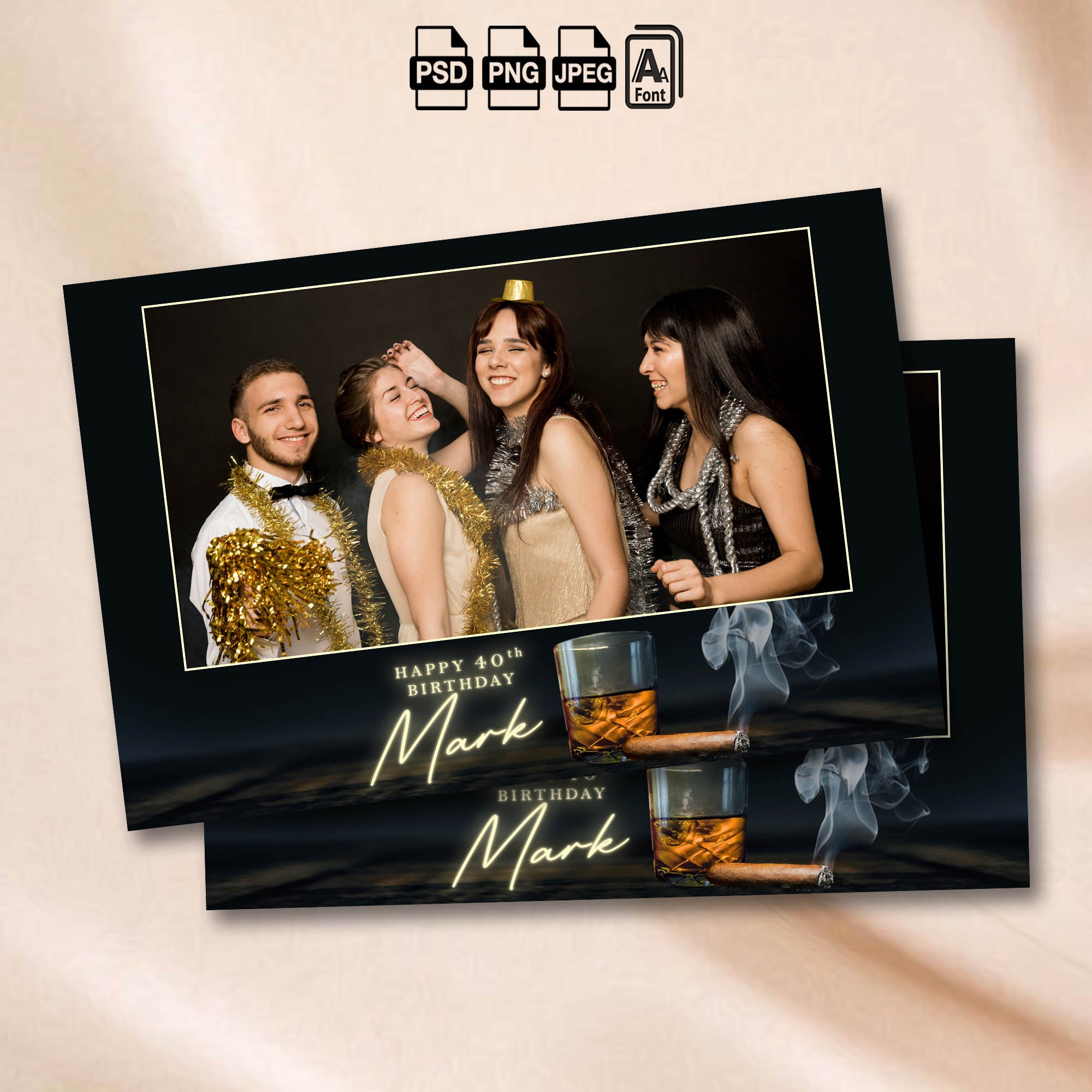 Whiskey Birthday Photobooth Template Photo Booth Overlay Black and Gold ...