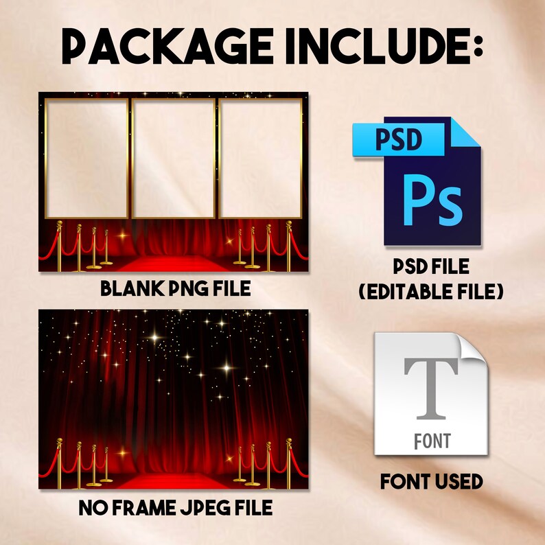 Red Carpet Photobooth Template Black With Gold and Red 4x6 Overlay ...