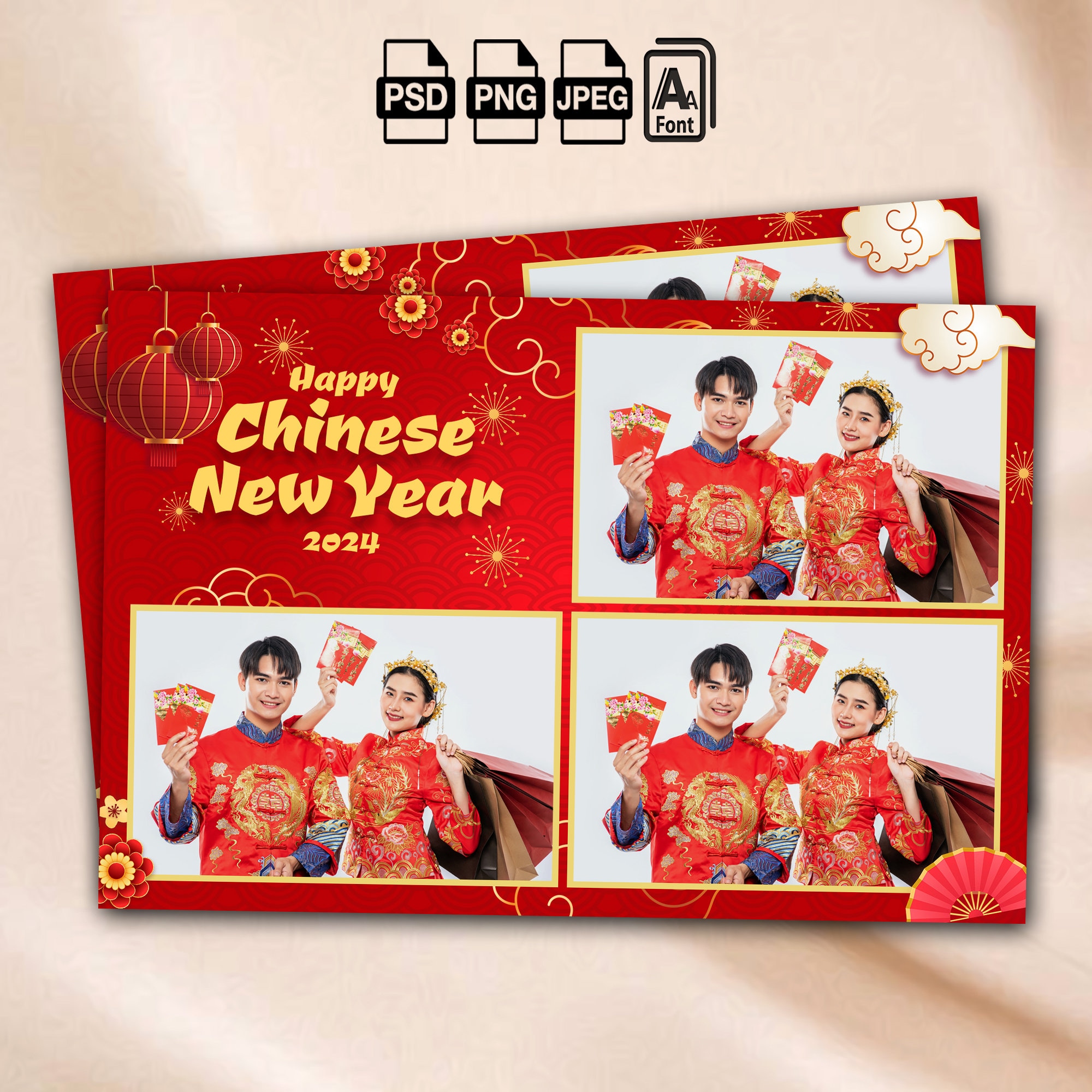 Chinese New Year Photo Booth Template, Lunar New Year PNG, Easy 100% Editable Files 4X6 Gong Xi ...