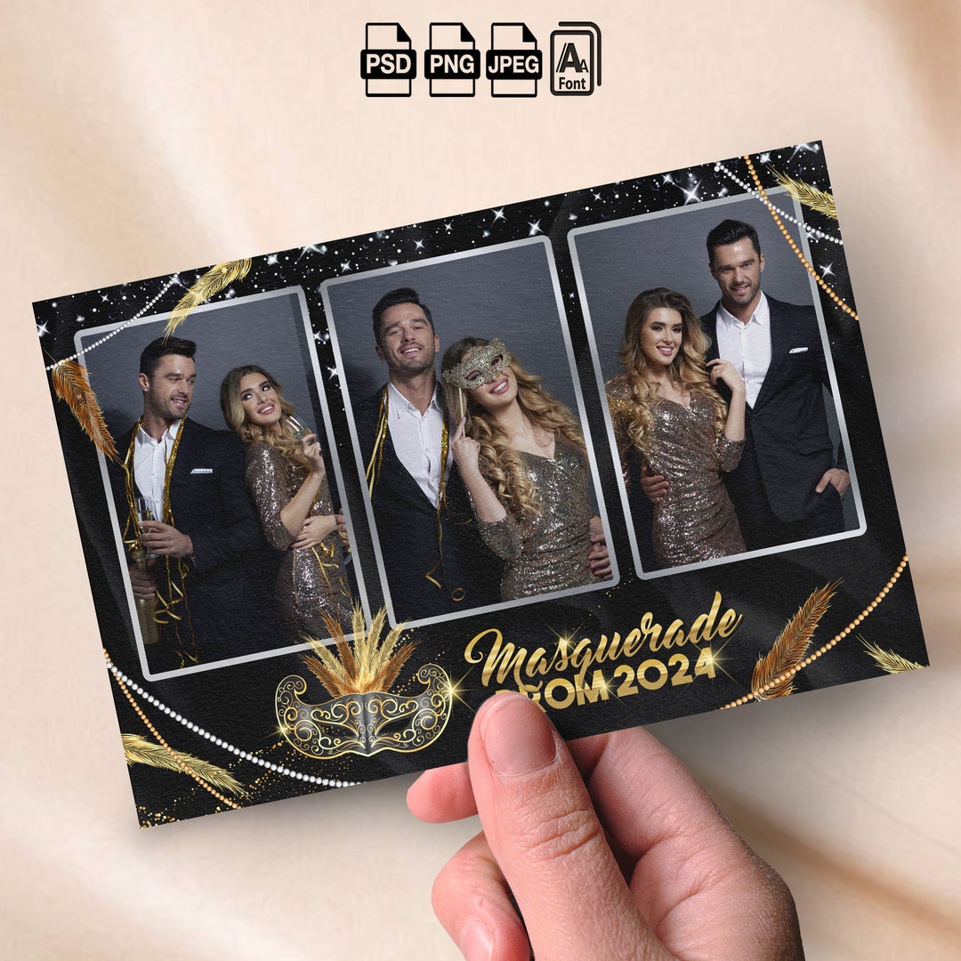 Masquerade Photobooth Template Carnival Photo Booth Template Black Gold ...