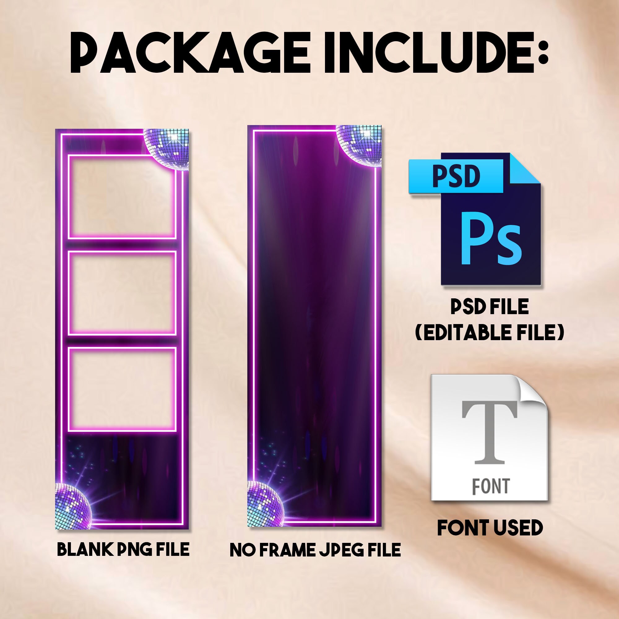 Neon Photobooth Template Neon Photo Booth Template 2x6 Strip Disco ...