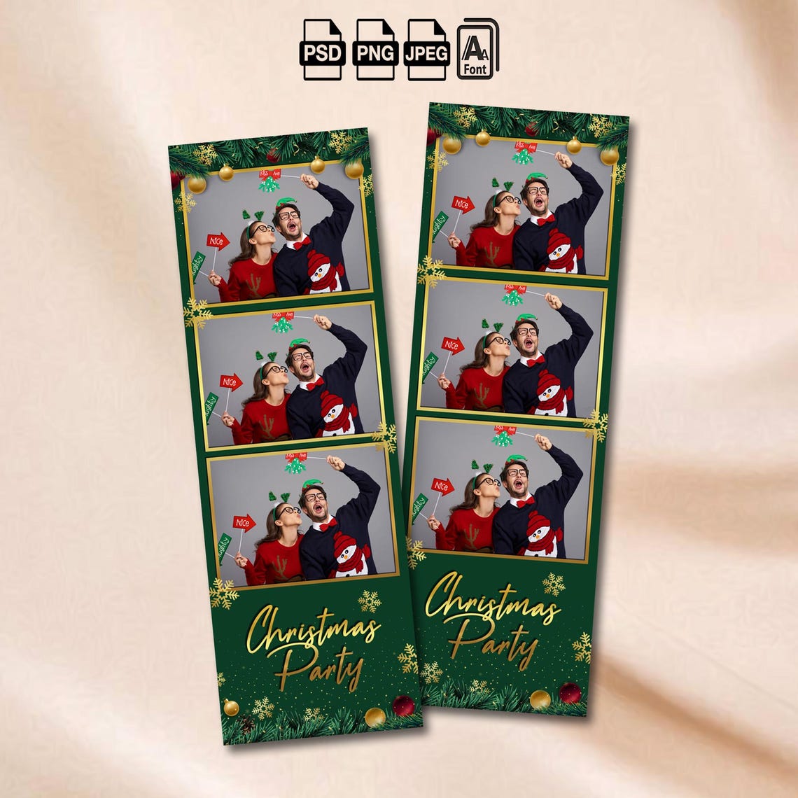Christmas Photobooth Template Merry Xmas Photo Booth Frame Gold Green ...