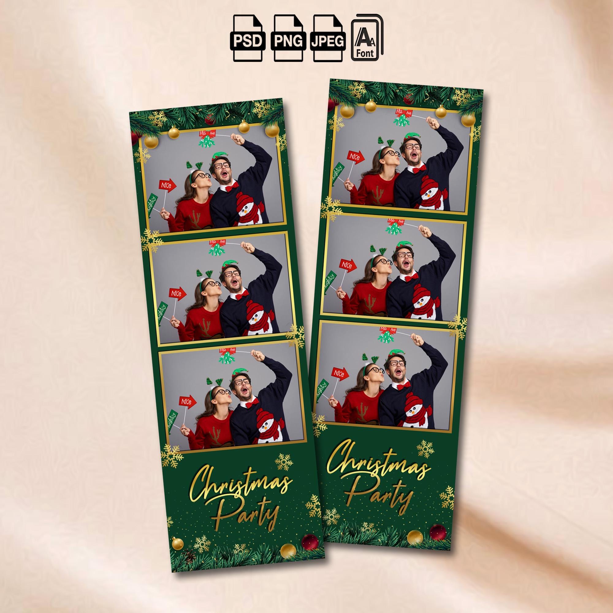 Christmas Photobooth Template Merry Xmas Photo Booth Frame Gold Green ...