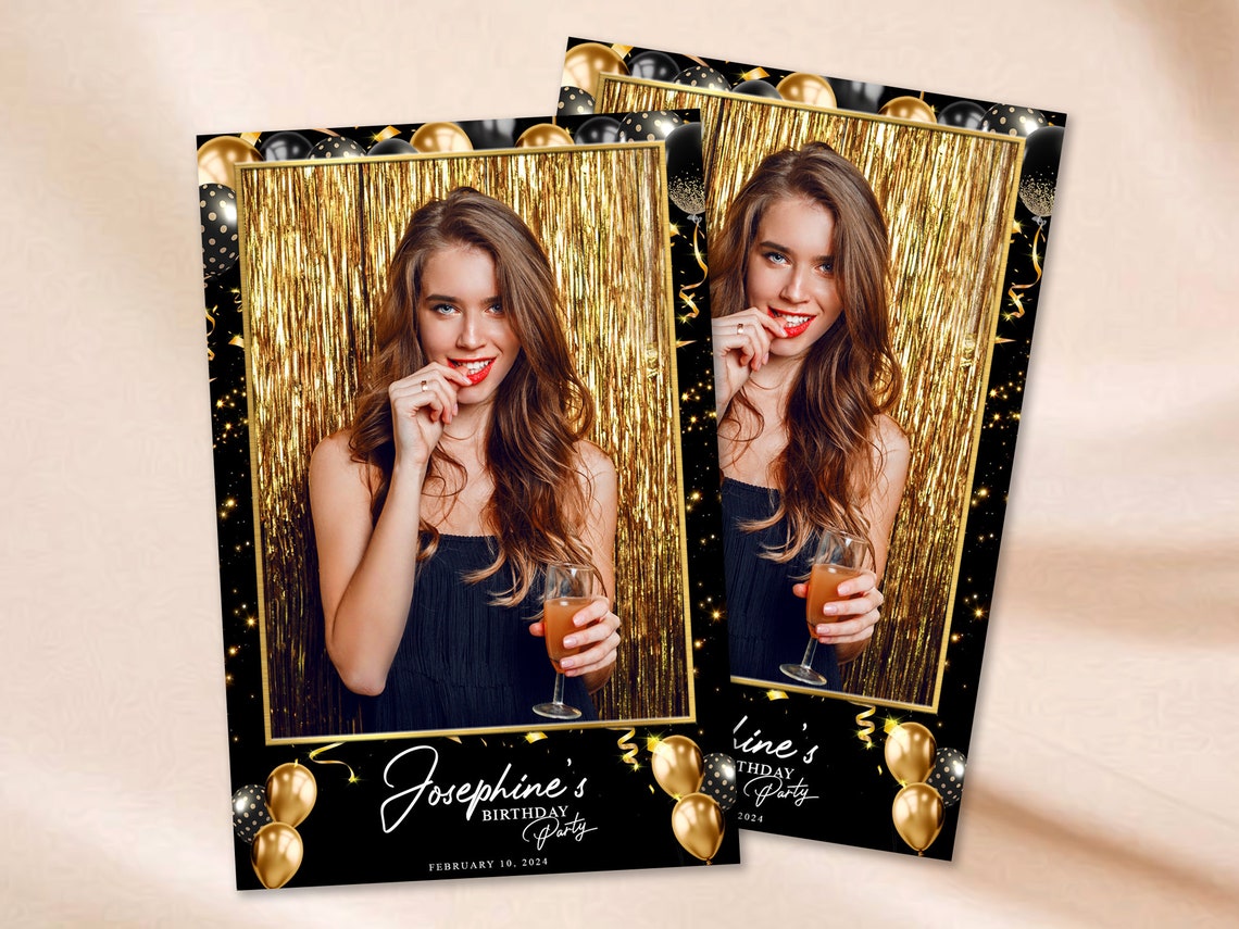 Birthday Photobooth Template Black With Gold and Silver Balloons 4x6 ...