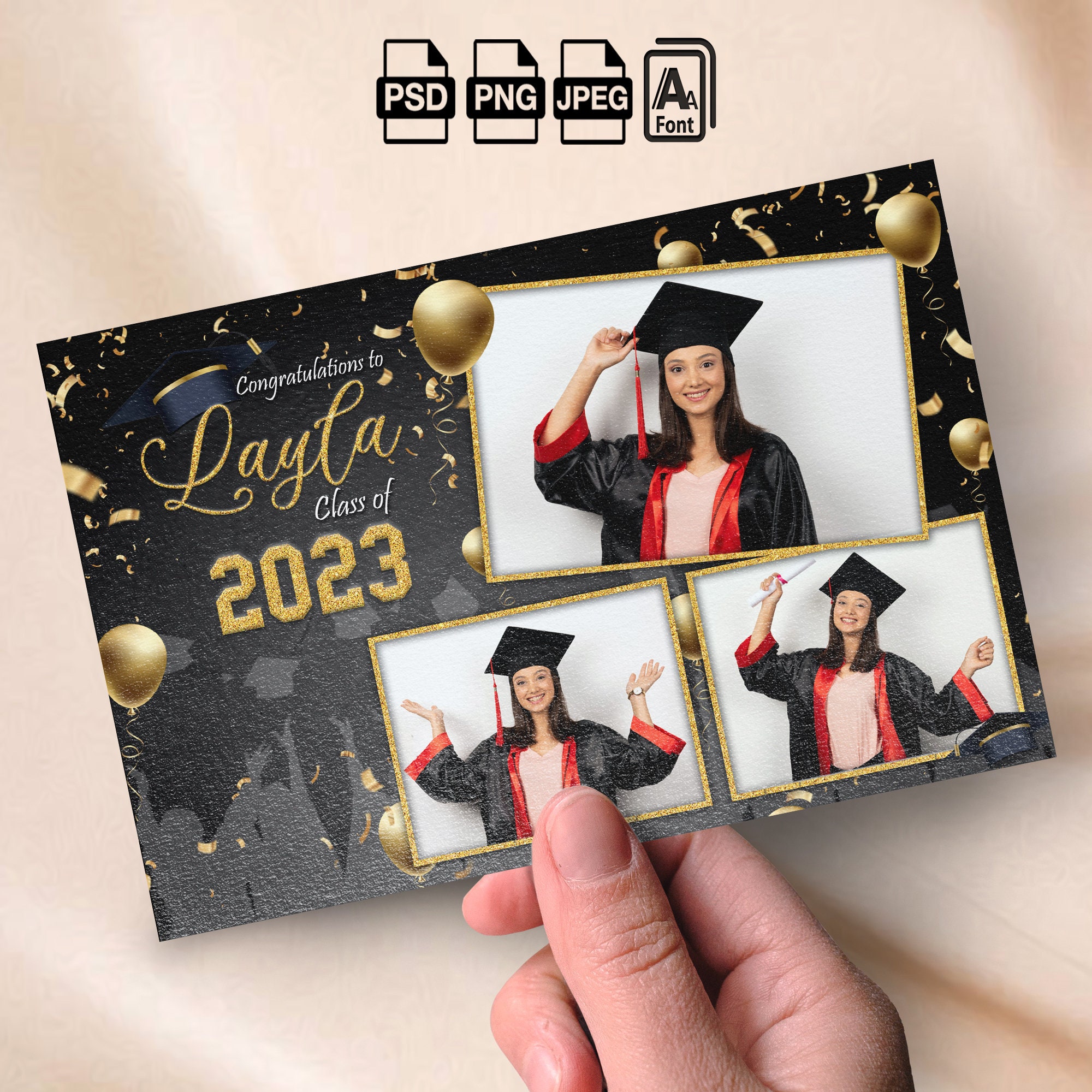 Black & Gold Graduation Photobooth Template Stylish Elegant 4x6 ...