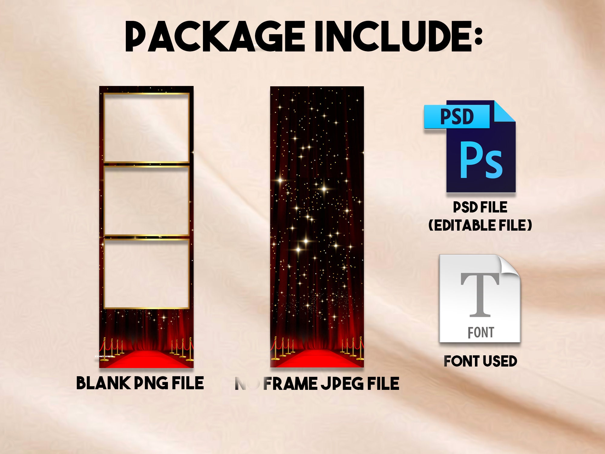 Elegant Red Carpet Photobooth Template Black With Gold and Red 2x6 ...