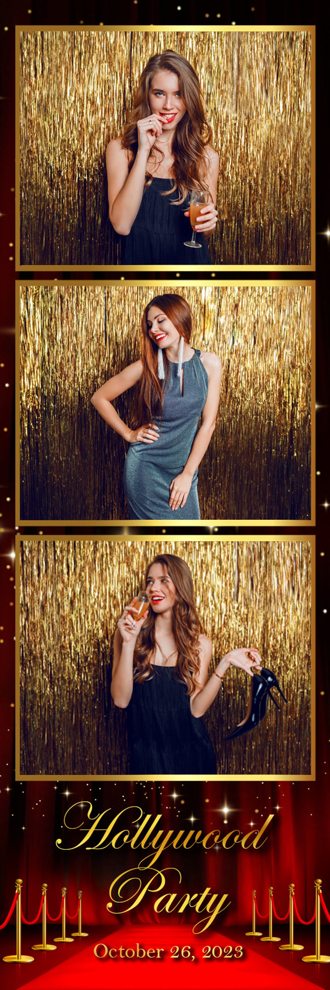 Elegant Red Carpet Photobooth Template Black With Gold and Red 2x6 ...