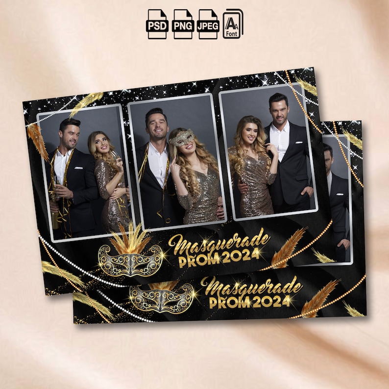 Masquerade Photobooth Template Carnival Photo Booth Template Black Gold ...