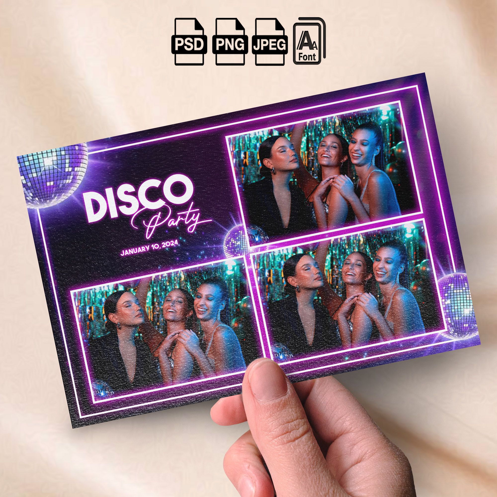 Neon Photobooth Template Neon Photo Booth Template 4x6 Strip Disco ...