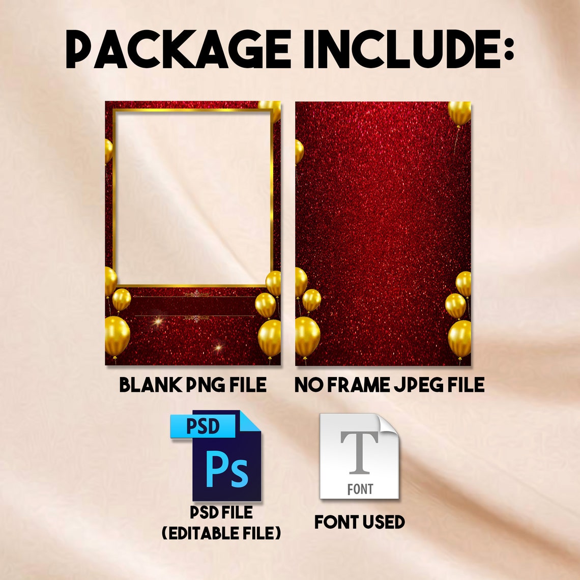 Birthday Photo Booth Template Red Glitters and Gold Balloons Birthday ...