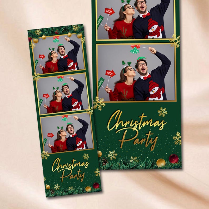 Christmas Photobooth Template Merry Xmas Photo Booth Frame Gold Green ...