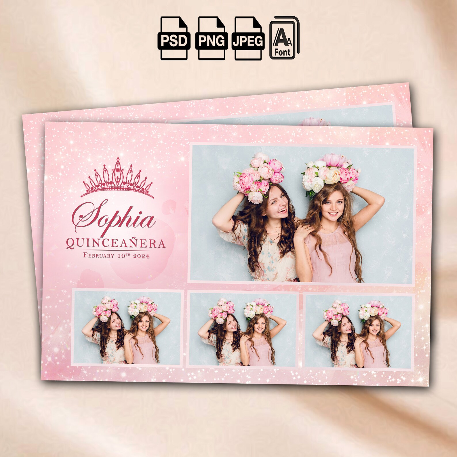 Quinceañera Photo Booth Template Champagne Pink, PNG, Easy 100% ...