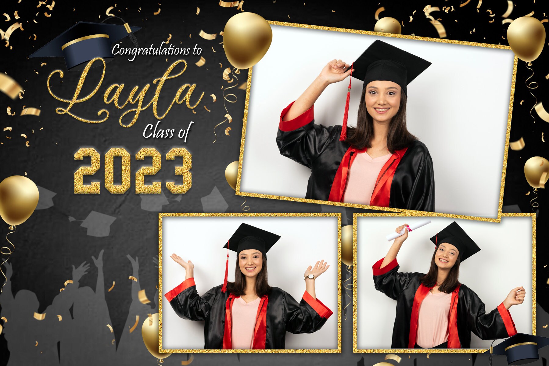 Black & Gold Graduation Photobooth Template Stylish Elegant 4x6 ...