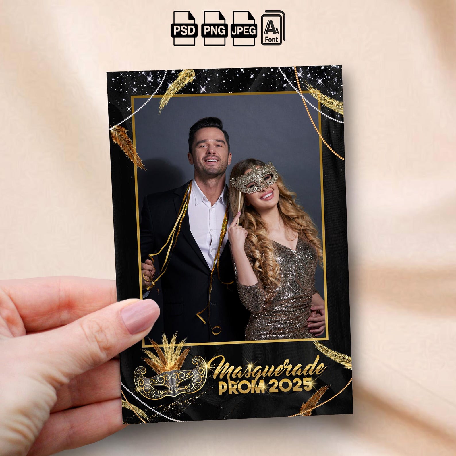 Masquerade Photobooth Template Carnival Photo Booth Template Black Gold ...