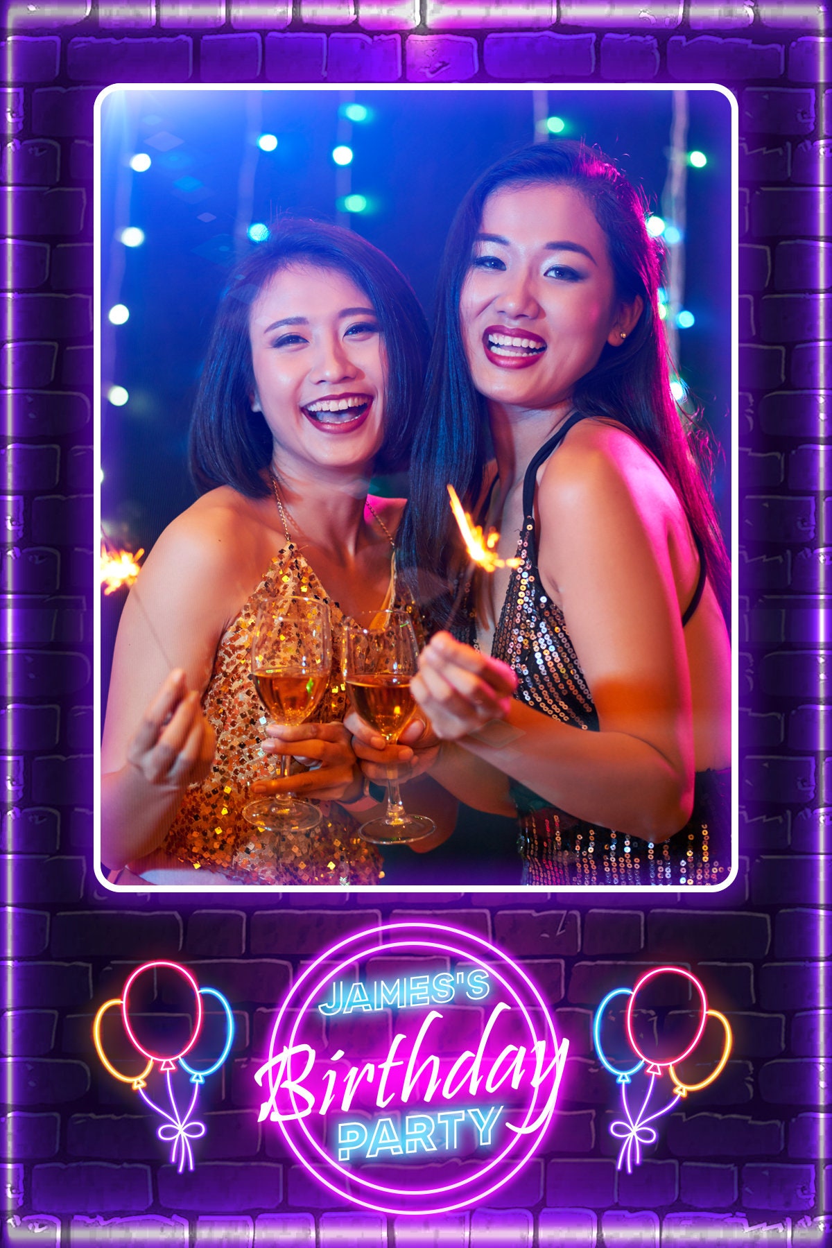Neon Photobooth Template Neon Birthday Disco Photo Booth Template 4x6 ...