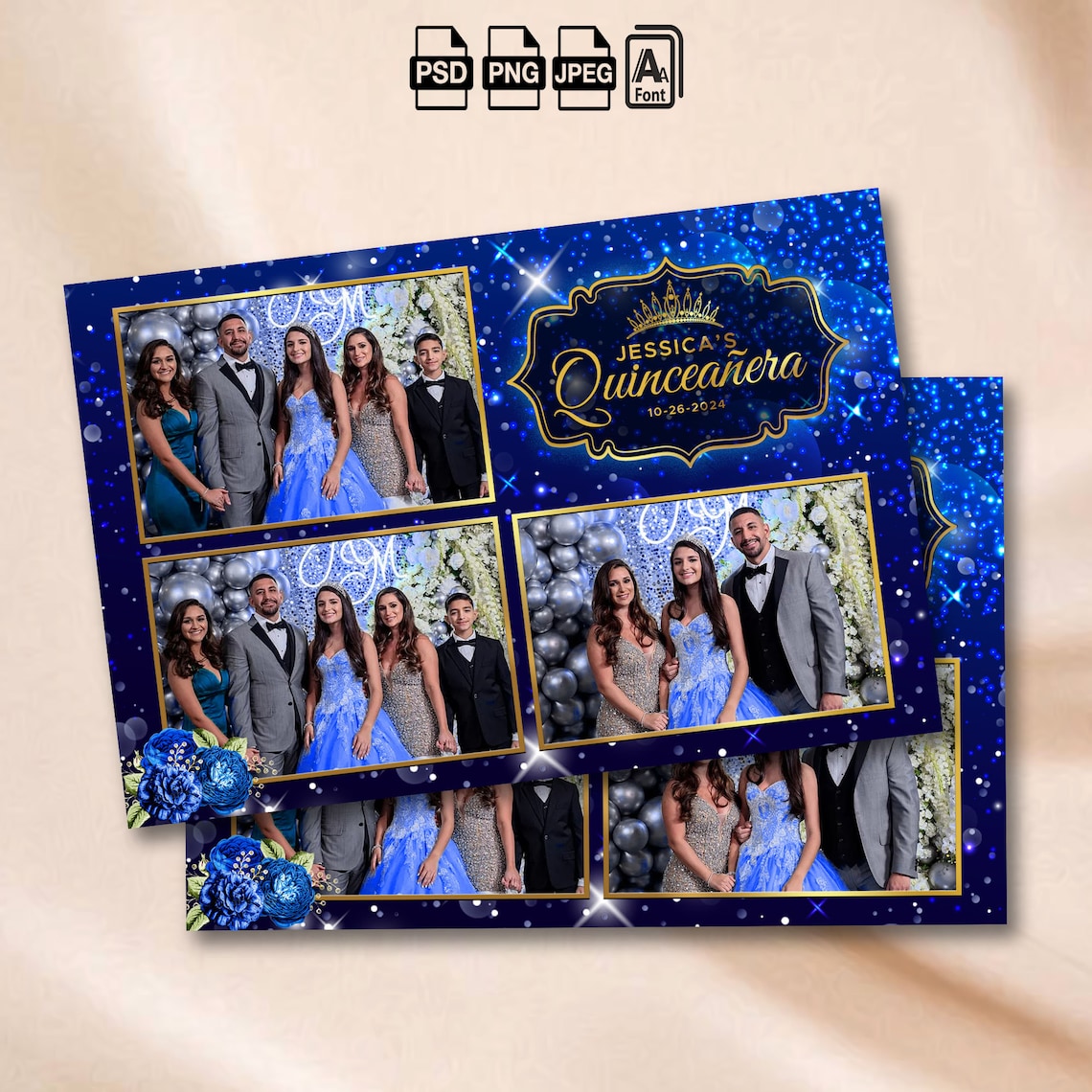 Royal Blue Photobooth Template Navy Blue Quinceanera Photo Booth ...
