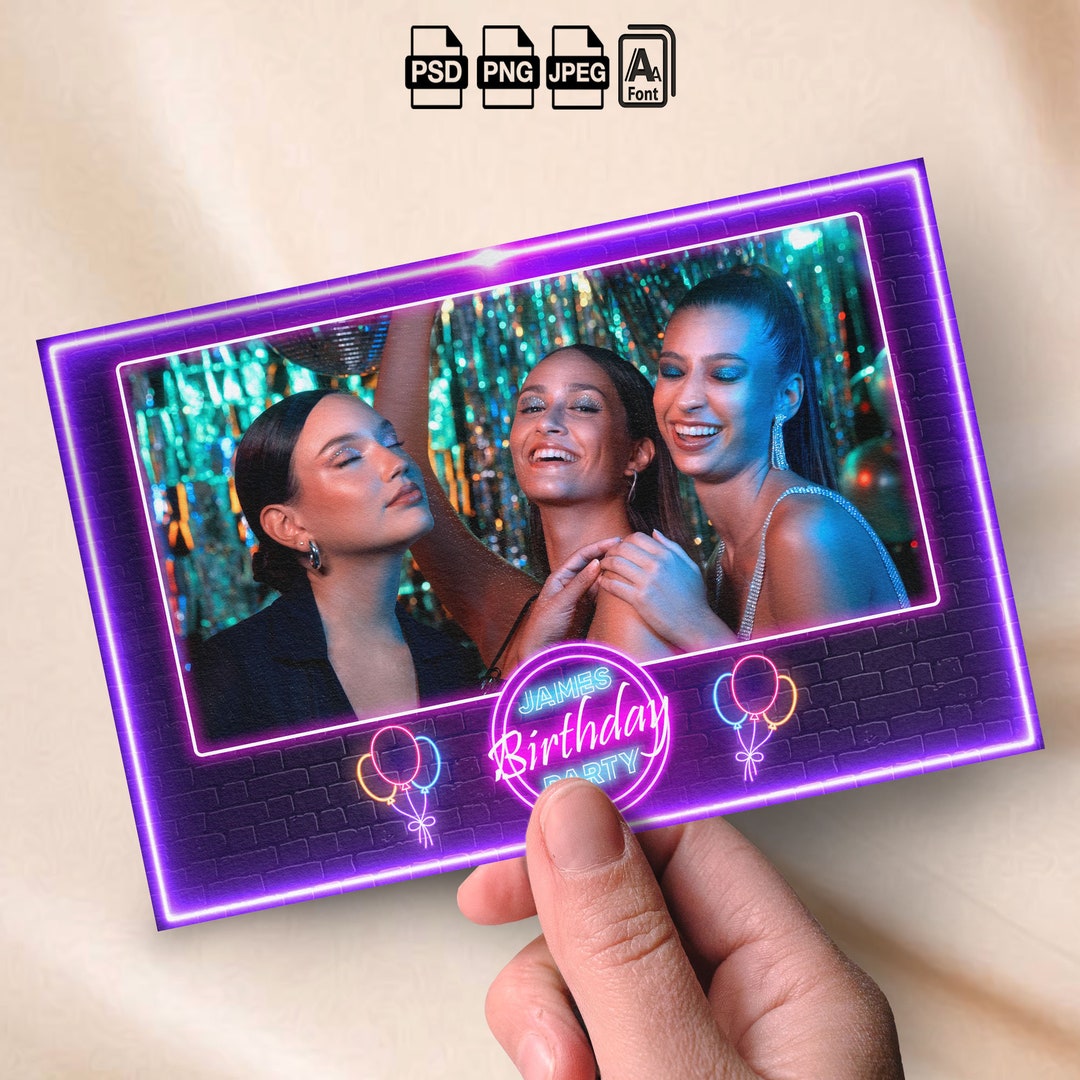 Neon Photo Booth Template for Birthday and Disco Lighting Photobooth ...