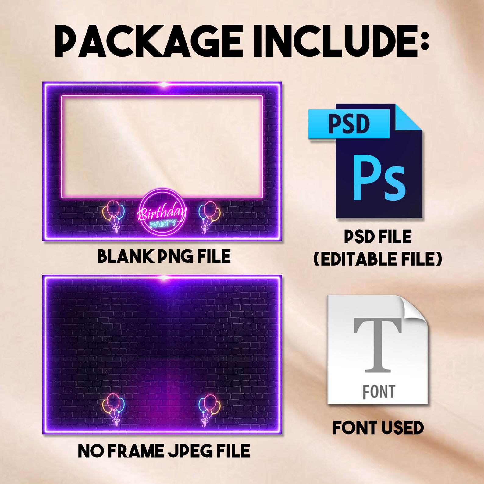 Neon Photo Booth Template for Birthday and Disco Lighting Photobooth ...