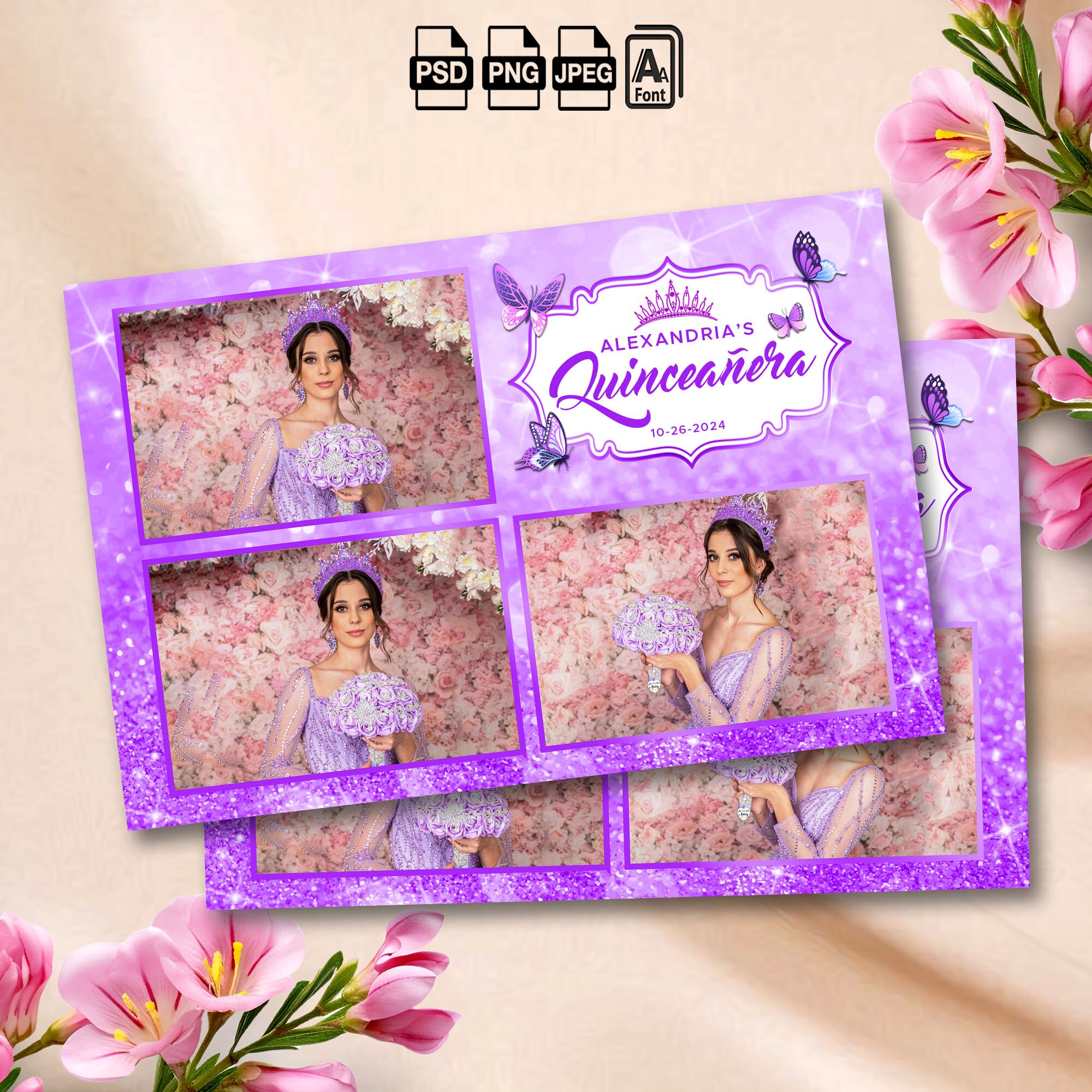 Purple Photobooth Template Lilac Quinceañera Photo Booth Templates ...