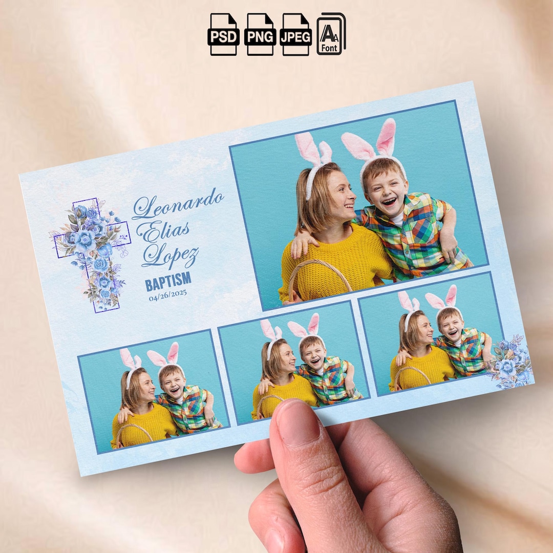 Blue Photobooth Template Baptism Photo Booth Template 4x6 Photo Strip ...