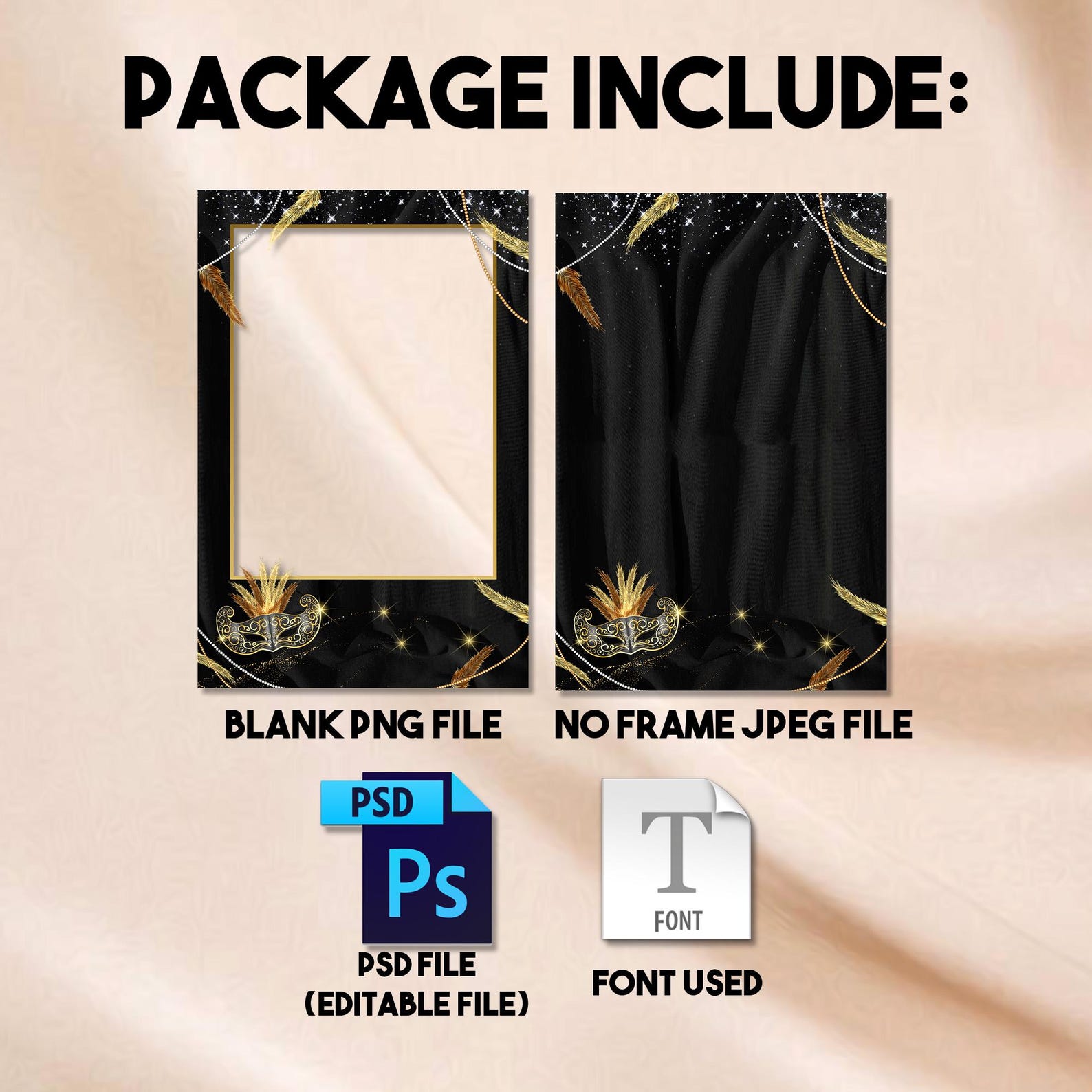 Masquerade Photobooth Template Carnival Photo Booth Template Black Gold ...