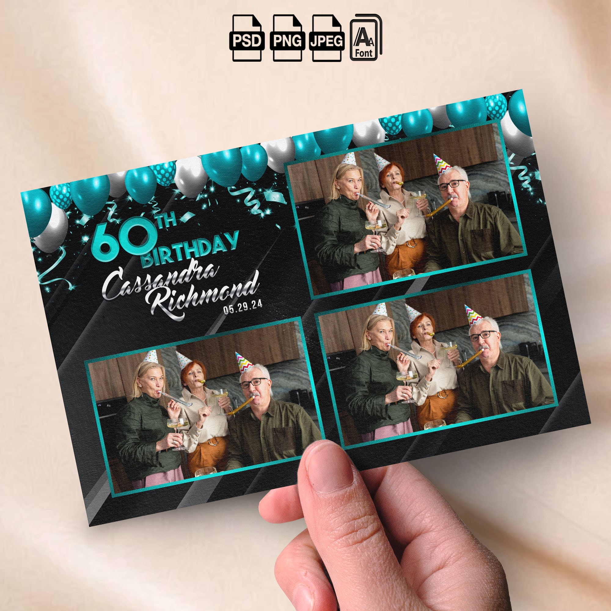 Birthday Photobooth Template 60th Birthday Photo Booth Template Teal ...