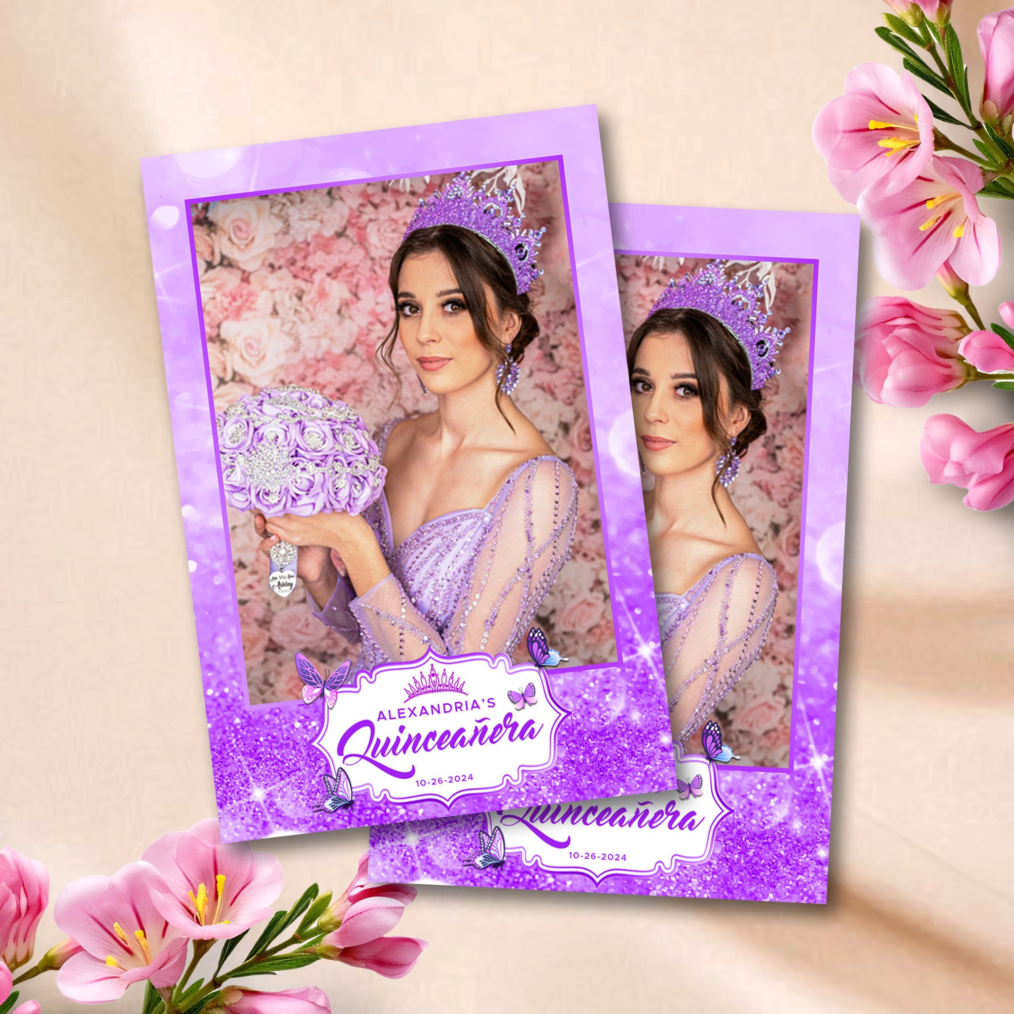 Purple Photobooth Template Quinceanera Photo Booth Template Lilac 4x6 ...