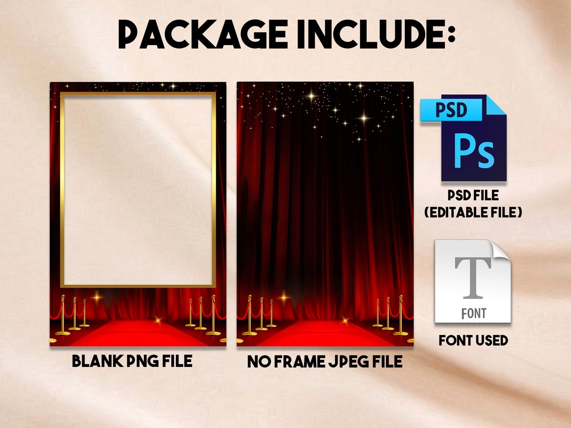 Red Carpet Photobooth Template Black With Gold and Red 4x6 Overlay ...