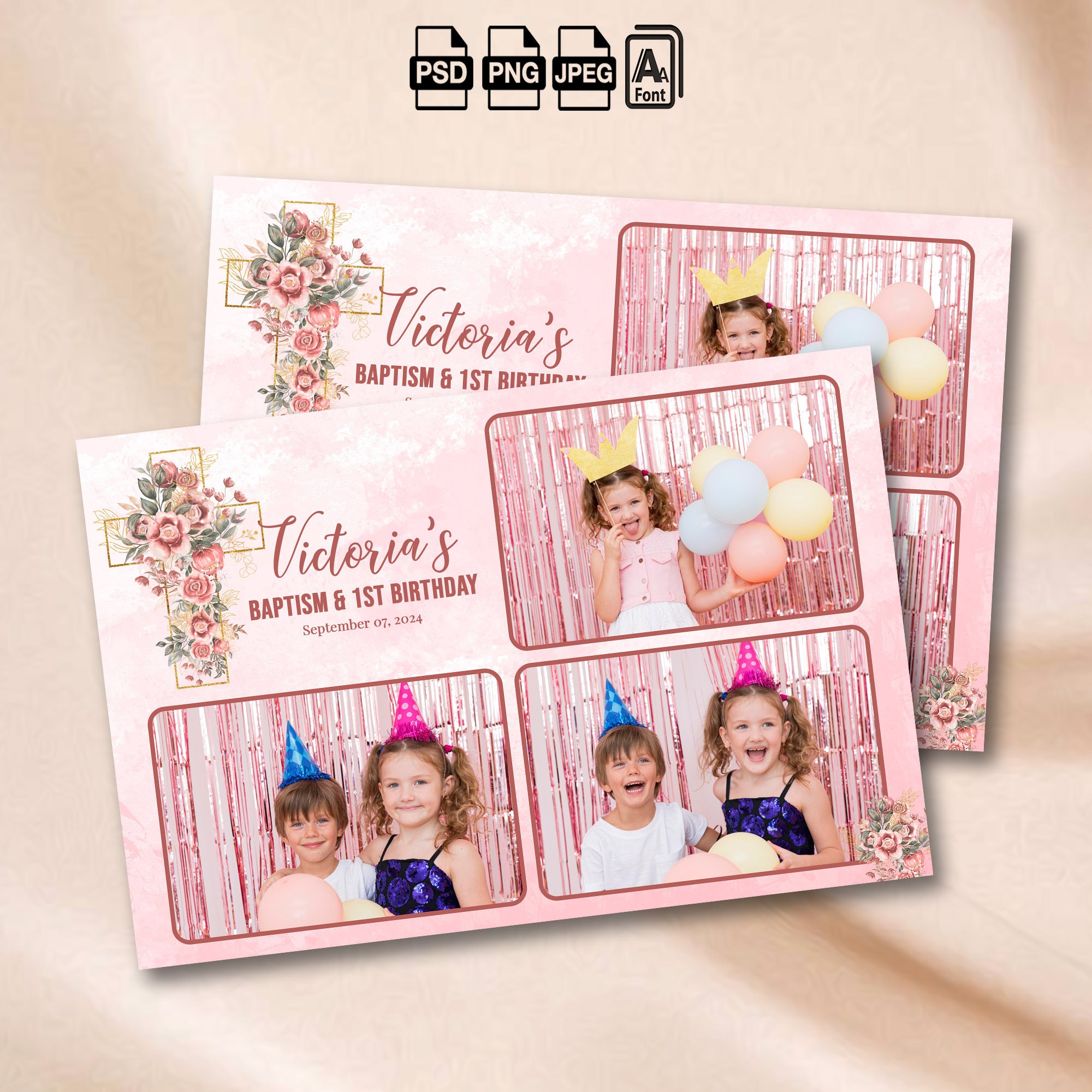 Pink Photobooth Template Baptism Photo Booth Template 4x6 Photo Strip ...