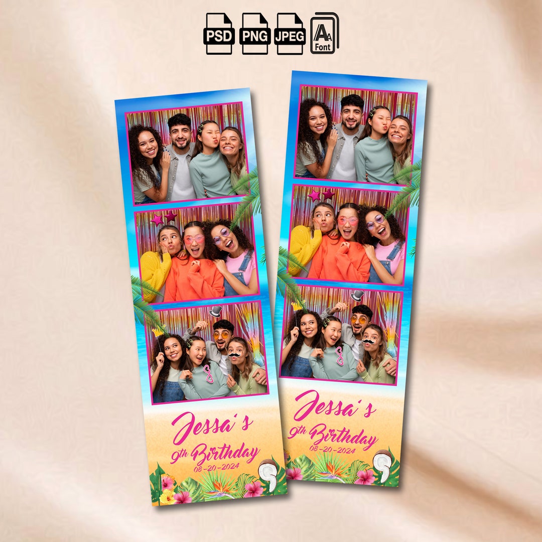 Hawaiian Wedding Photobooth Template Tropical Luau Party 2x6 Photo ...