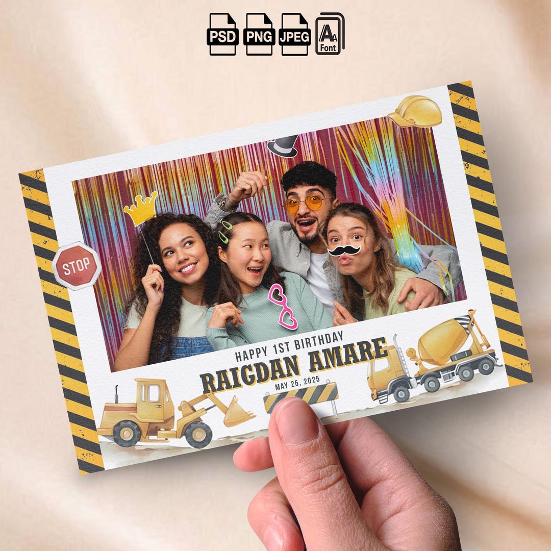 Construction Photobooth Template Birthday Photo Booth Yellow Black 4x6 ...